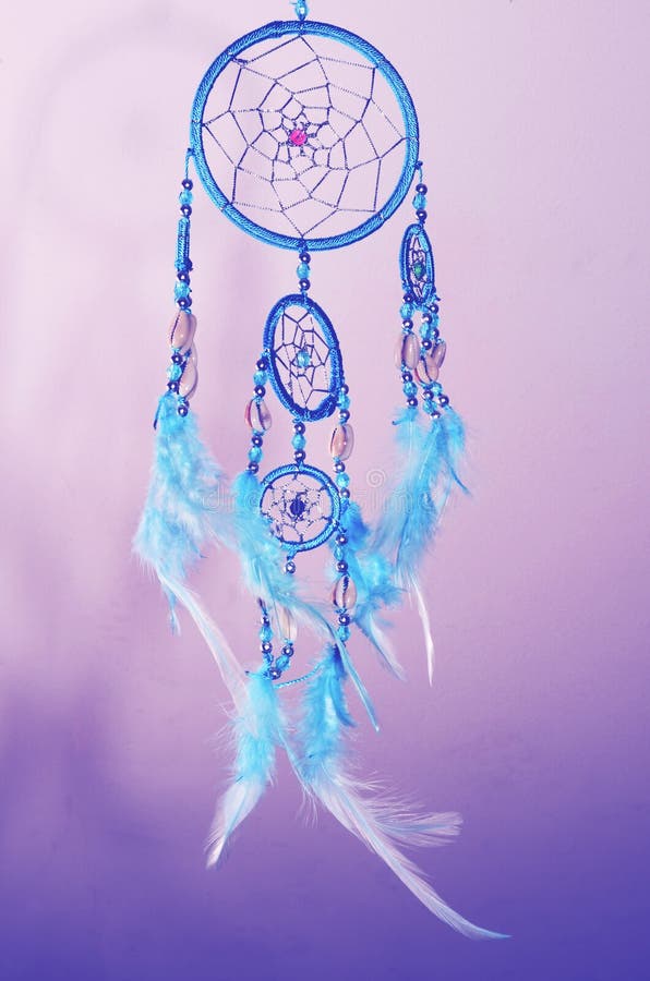 Blue Dream Catcher and Feathers Stock Photo - Image of shell, purple ...