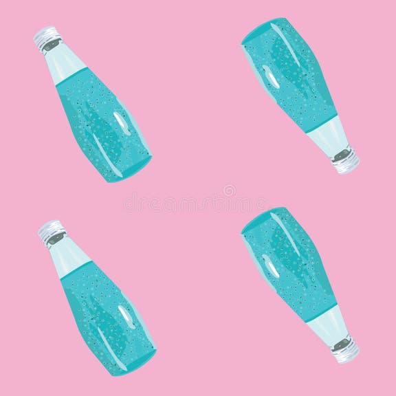 Blue Drink Bottle with Basel Seeds. Vector Illustration Pattern Stock ...