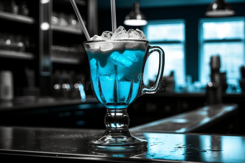 A Blue Drink in a Glass with Ice and Straws Stock Illustration ...