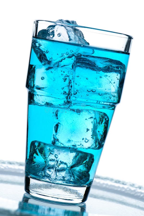 Glass with Ice Cubes and Blue Drink Stock Image - Image of backlight ...