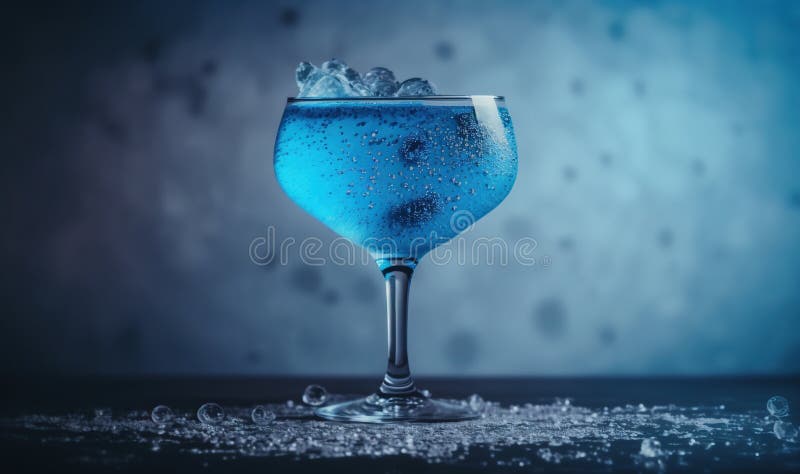 A Blue Drink with Ice in a Glass on a Table Stock Illustration ...
