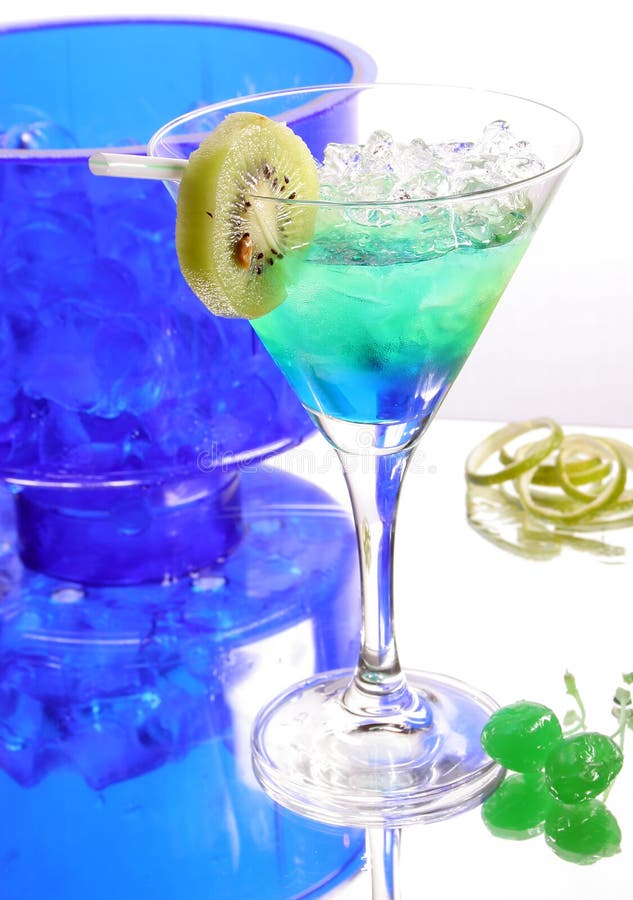 Blue Drink Cocktail with Foam Decorated Pineapple and Cherry in Big ...