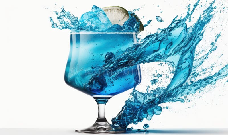 A Blue Drink with a Lime in it and Splashing Water Stock Illustration ...