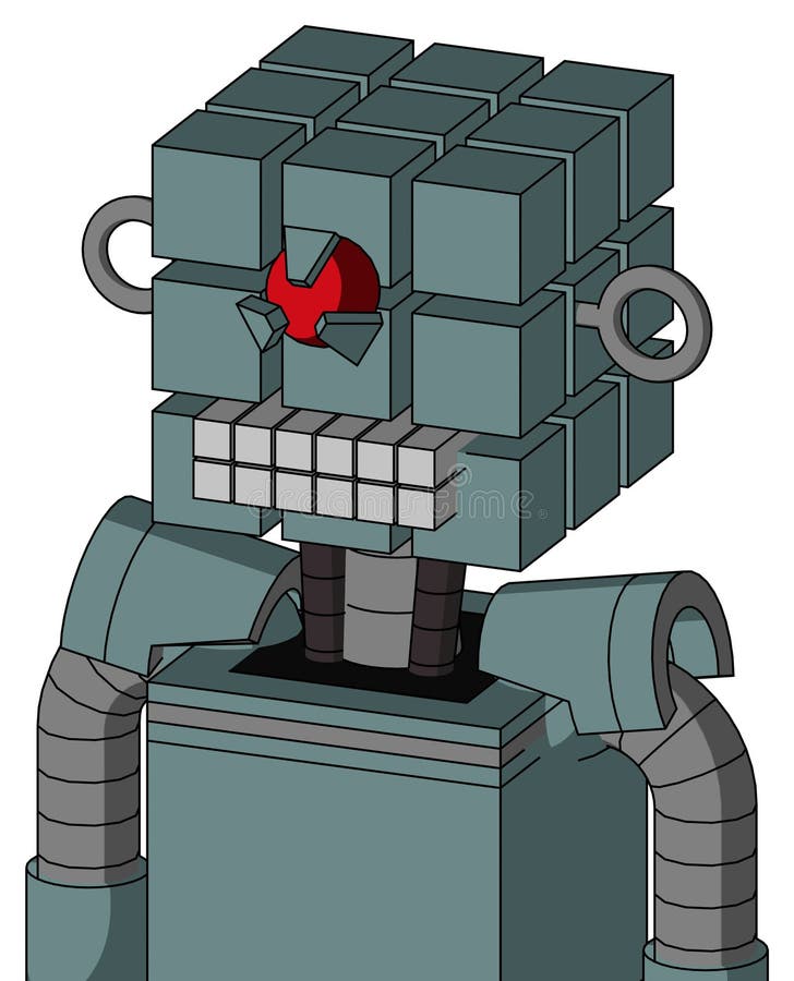 Blue Droid with Cube Head and Keyboard Mouth and Angry Cyclops Eye ...