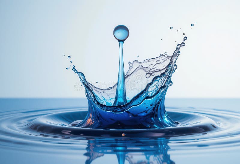 Water Droplet Creates Splash in Calm Blue Liquid Environment Stock ...