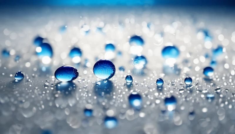 Blue Droplets on a Grey Surface As a Background. Stock Illustration ...