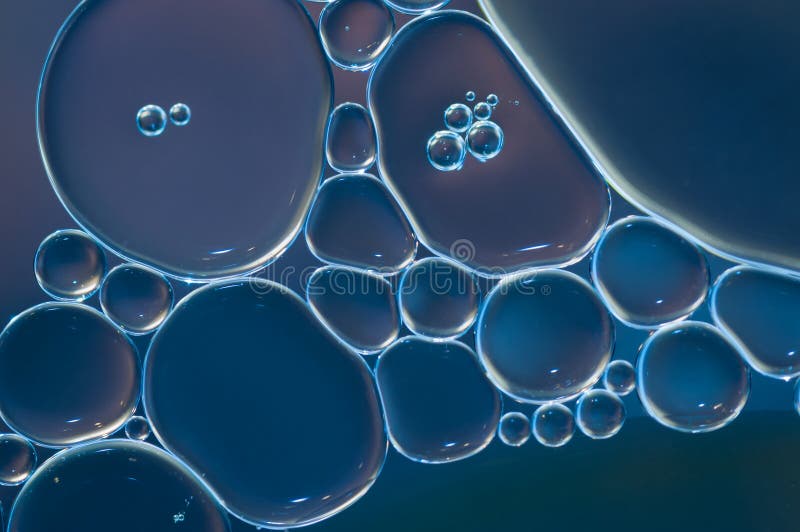 Blue Drops of Oil and Air Bubbles on the Water Stock Image - Image of ...