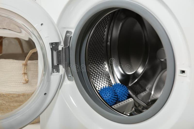 Blue Dryer Balls in Washing Machine Drum Stock Image - Image of prevent ...