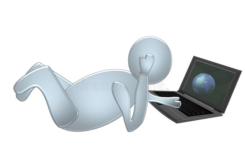 Blue dude on laptop stock illustration. Illustration of notebook - 6054541