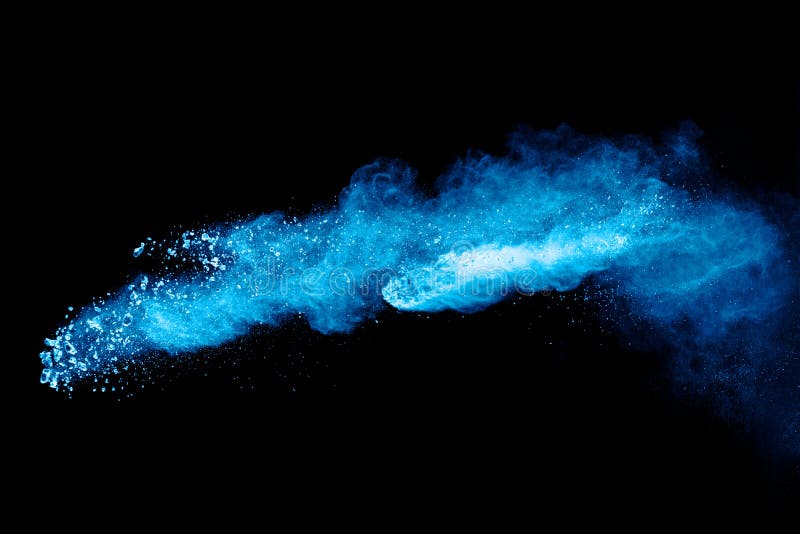 Blue Dust Explosion on Black Background. Freeze Motion of Color Powder ...
