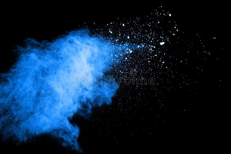 Blue Dust Explosion on Black Background. Freeze Motion of Color Powder ...