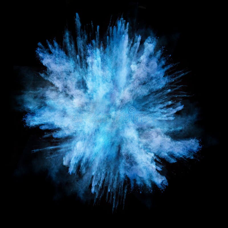 Blue Dust Explosion Isolated on Black Background Stock Photo - Image of ...
