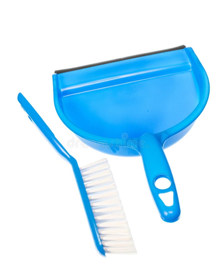 Blue Brush and Dustpan Set Isolated on White with Copy Space Stock ...