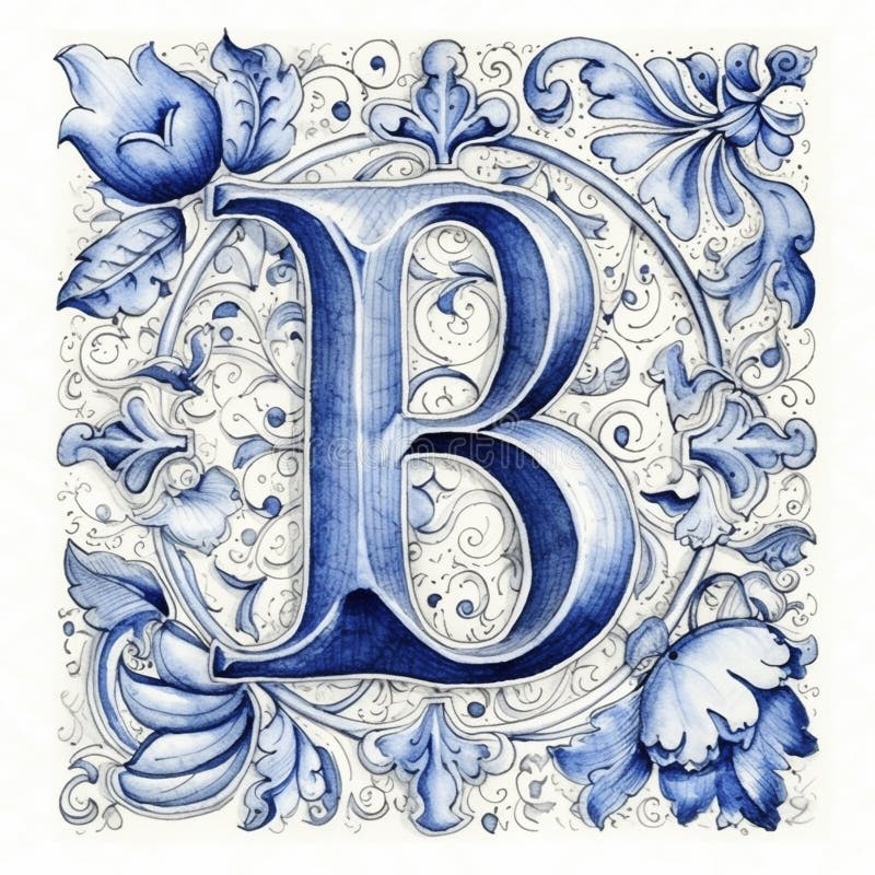 Blue Dutch Delft Style Letter B, Created with Generative AI Stock ...
