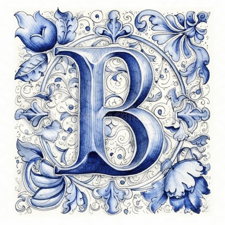 Blue Dutch Delft Style Letter B, Created with Generative AI Stock ...
