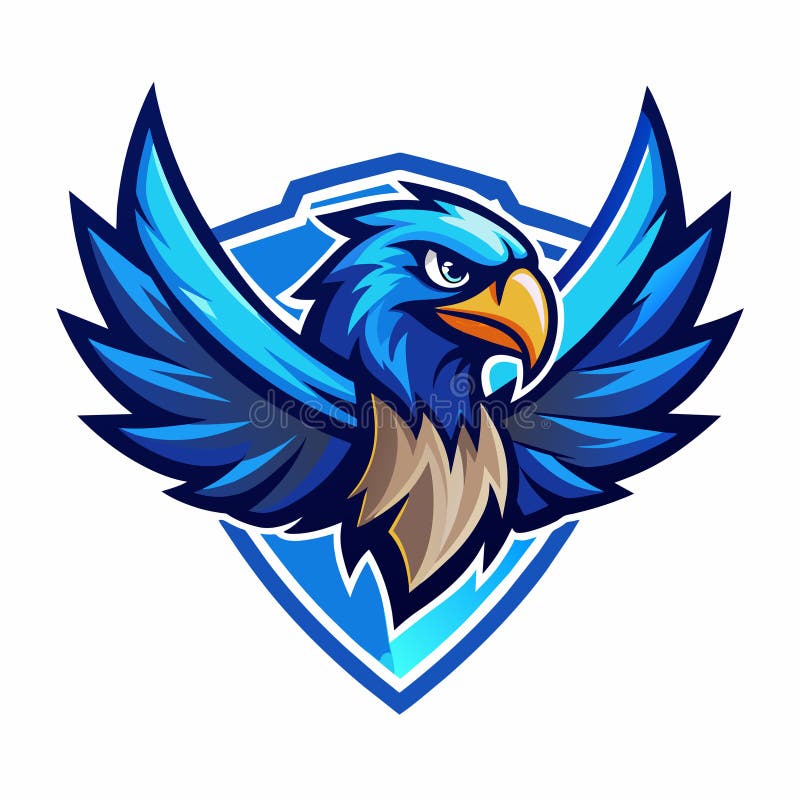 A Blue Eagle Mascot Standing Proudly on a Plain White Background, Blue ...