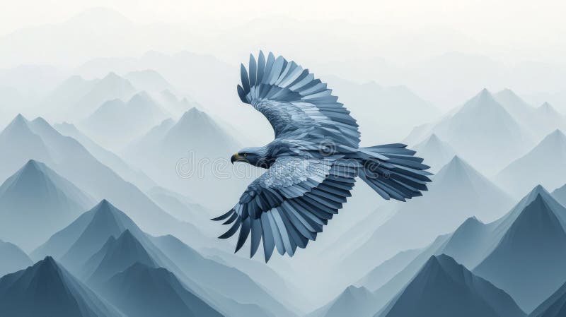Blue Eagle Soaring Over Misty Mountains Stock Illustration ...