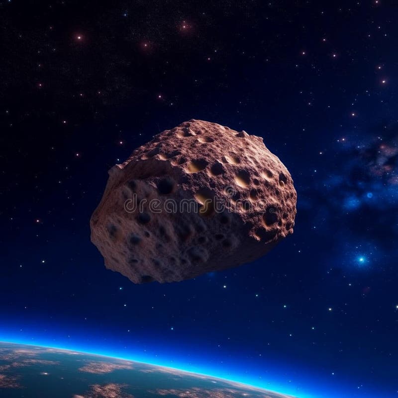 Blue Earth and an Asteroid. Dark Background. Asteroid in Outer Space ...