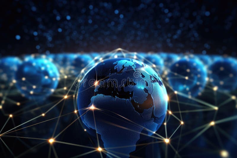 Blue Earth Connected by Lines and Dots, Global Interconnectivity ...