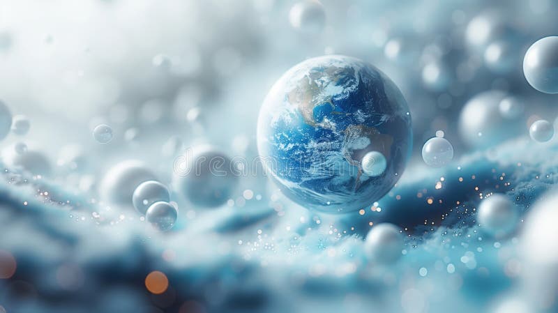 A Blue Earth Floating Amidst White Bubbles in a Dreamlike Setting Stock ...