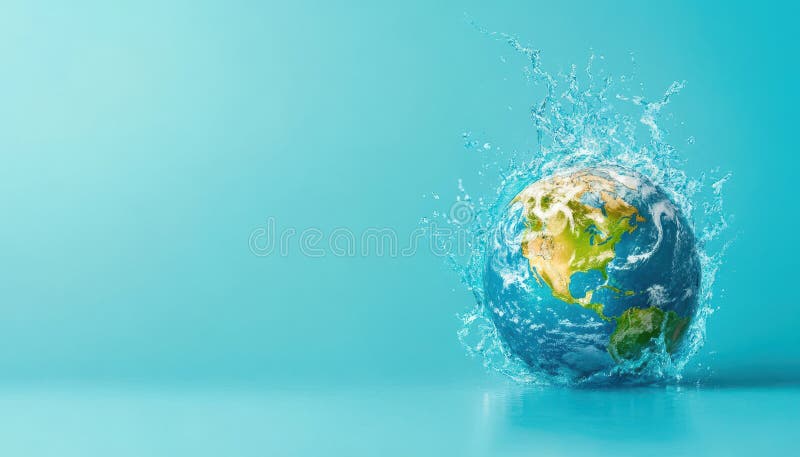 Blue Earth Globe with Water Splash Effect Stock Image - Image of ...