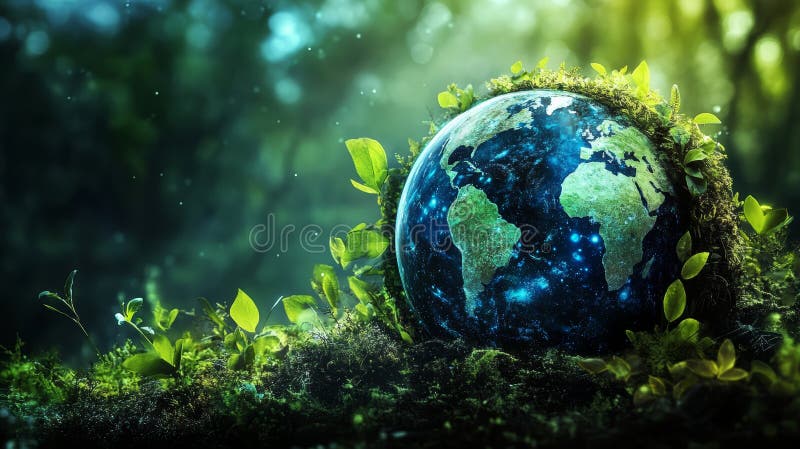A Vision of Sustainability, Blue Earth Embracing Vibrant Green Leaves ...