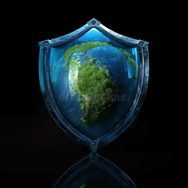 Blue Earth Inside Silver Shield. Stock Illustration - Illustration of ...