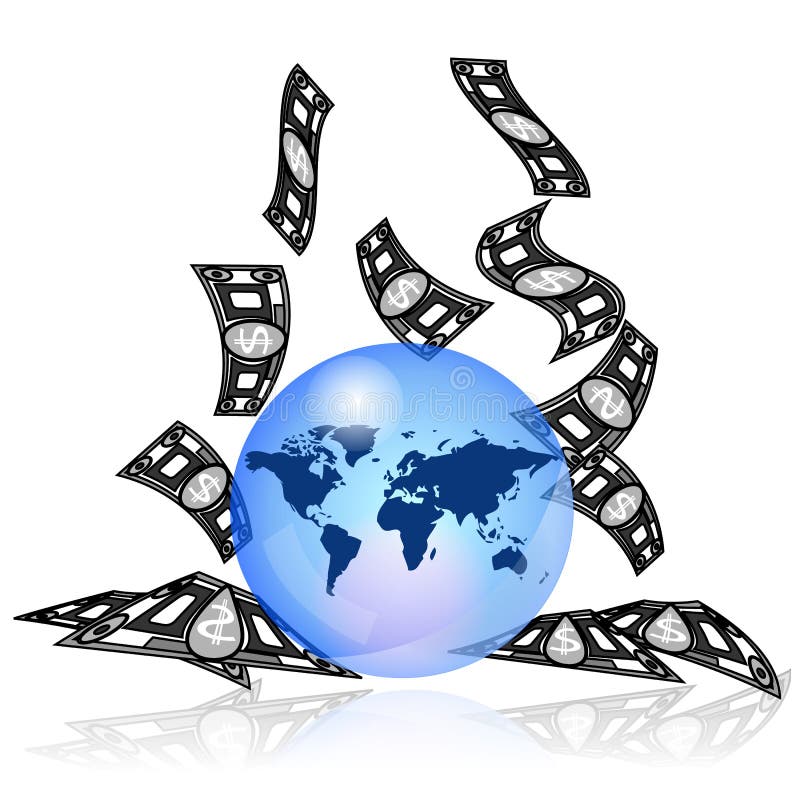 Blue earth with money stock vector. Illustration of exchange - 22520042