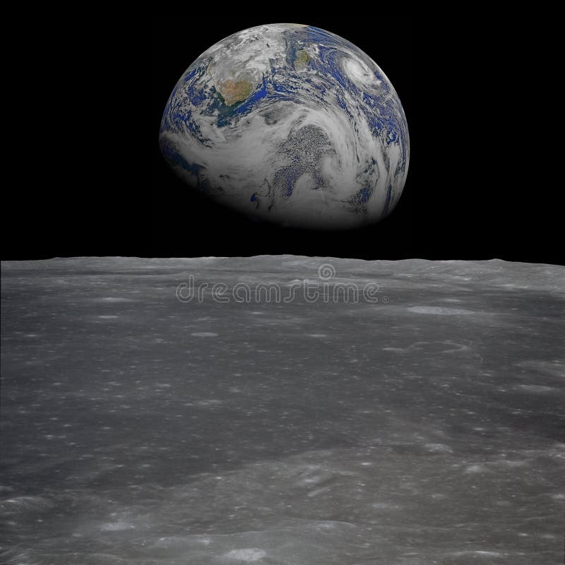 Blue Earth from the Moon Surface Stock Illustration - Illustration of ...