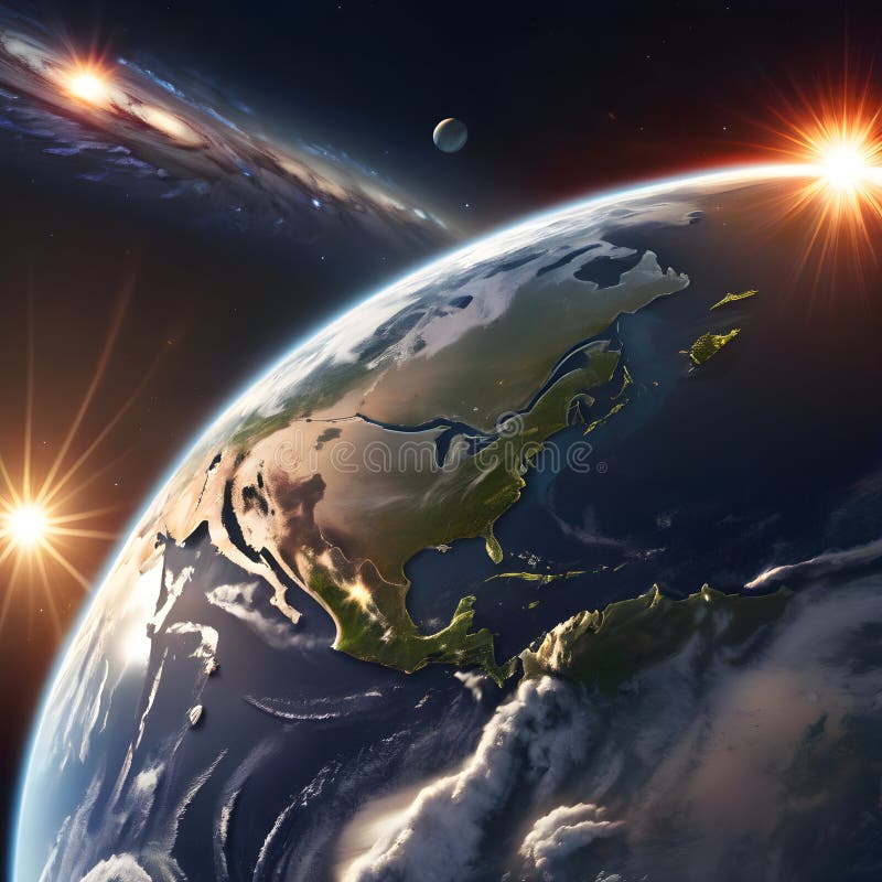 Blue Earth in the space stock illustration. Illustration of space ...
