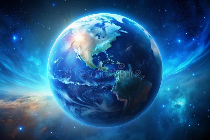 Blue Earth in Space with Solar System Elements Stock Illustration ...