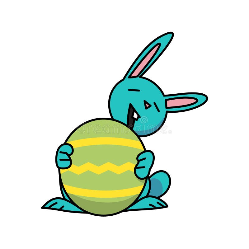 Blue Easter Bunny Holding Green Easter Egg Flat Vector Illustration ...