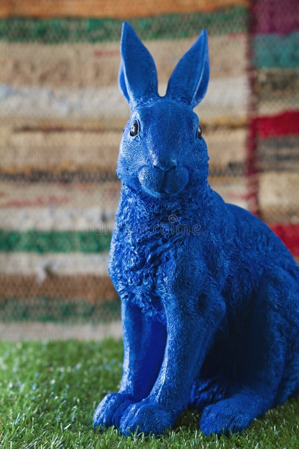 Blue Easter Bunny Ornament on Grass Stock Image - Image of still, text ...