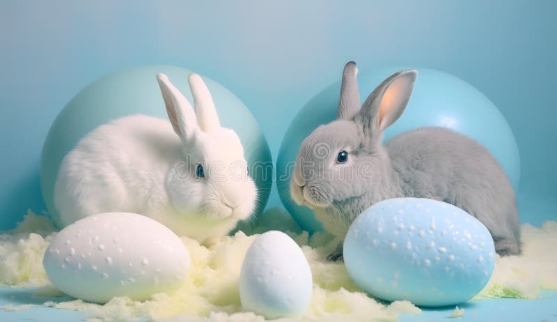 Blue Easter Cute Rabbit Egg Symbol. Spring Colorful Generated AI Stock ...