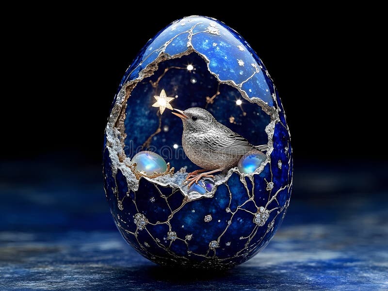 A Blue Easter Egg with a Bird Inside and a Diamond on Top Stock ...