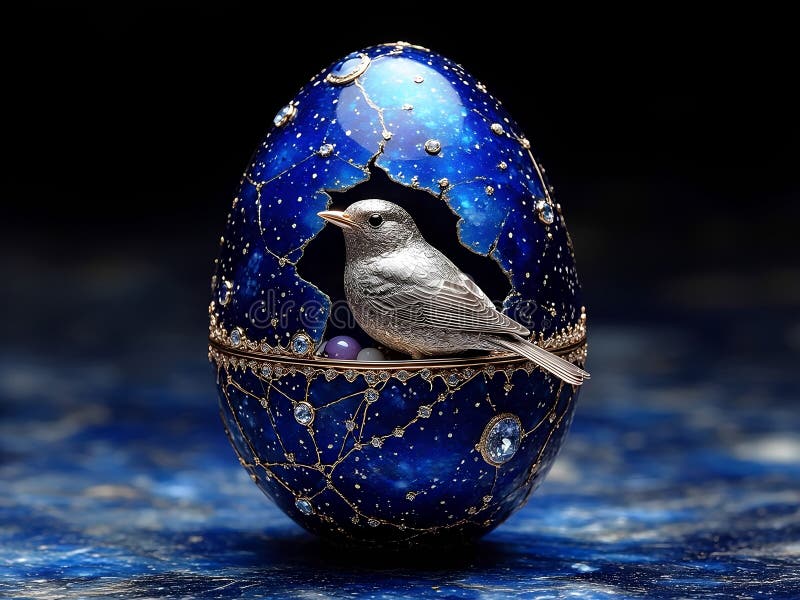 A Blue Easter Egg with a Bird Inside and a Diamond on Top Stock ...
