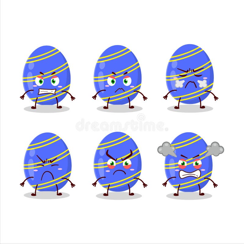 Blue Easter Egg Cartoon Character with Various Angry Expressions Stock ...