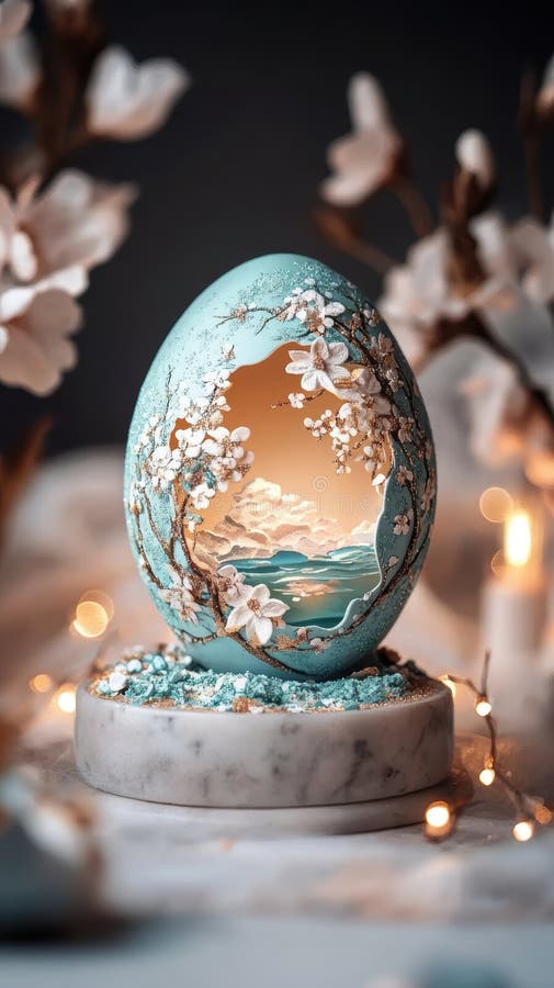 A Blue Easter Egg Featuring a Wave Design, Perfect for Festive Decor or ...