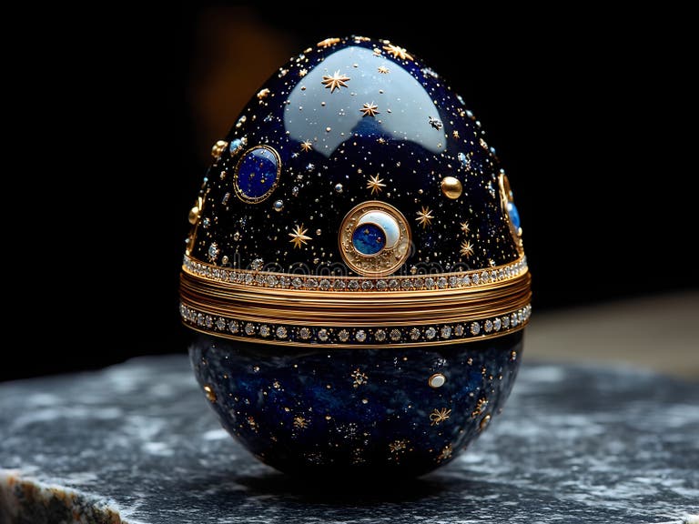 A Blue Easter Egg with a Gold Border and Diamonds on it Stock ...