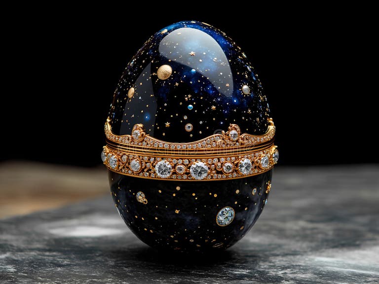 A Blue Easter Egg with a Gold Border and Diamonds on it Stock ...