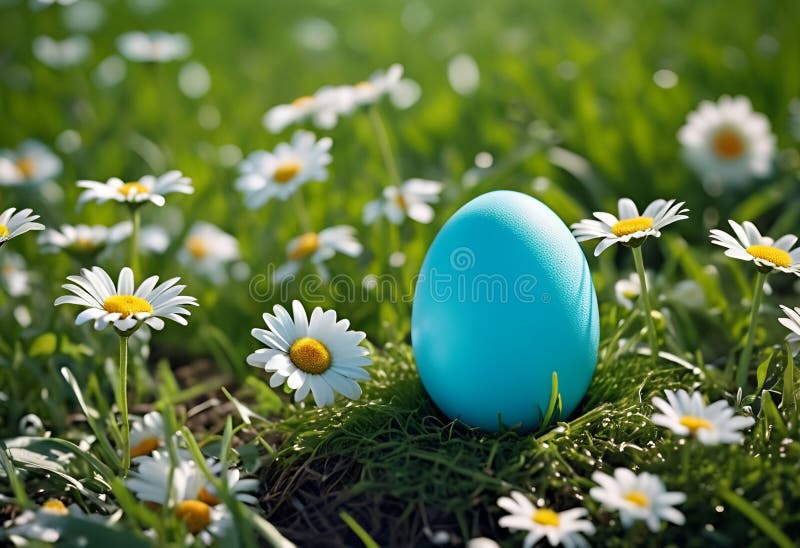Blue Easter Egg Resting among Daisies in Green Grass Stock Illustration - Illustration of hunt ...