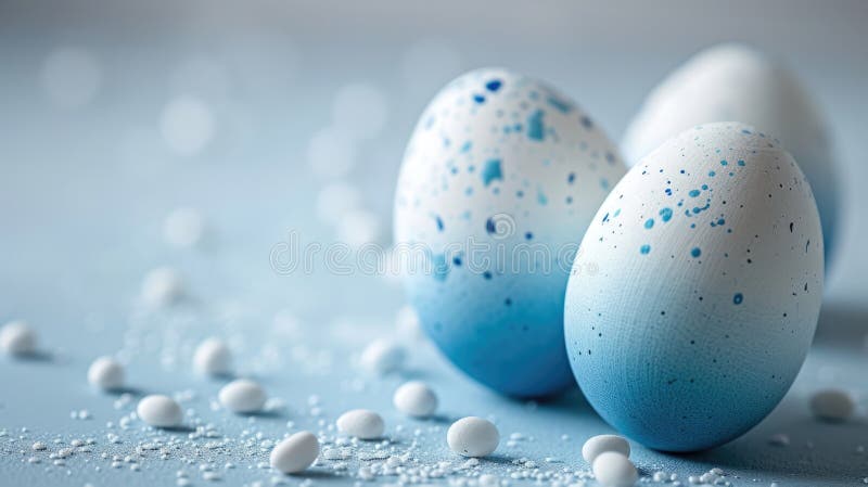 Blue Easter Eggs with White Polka Dots on Light Blue Background. Easter ...