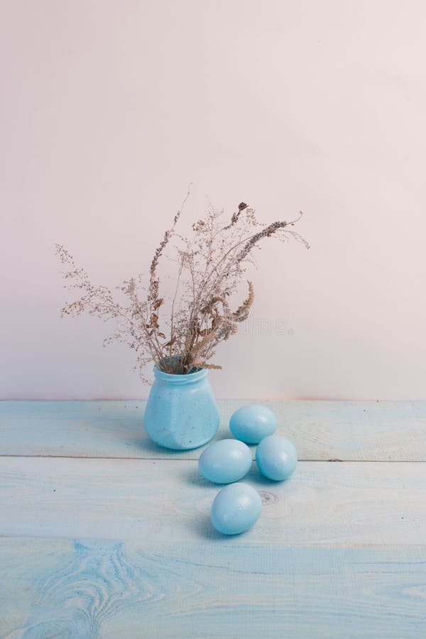 Blue Easter Eggs on Wooden Background. Stock Photo - Image of decorated ...