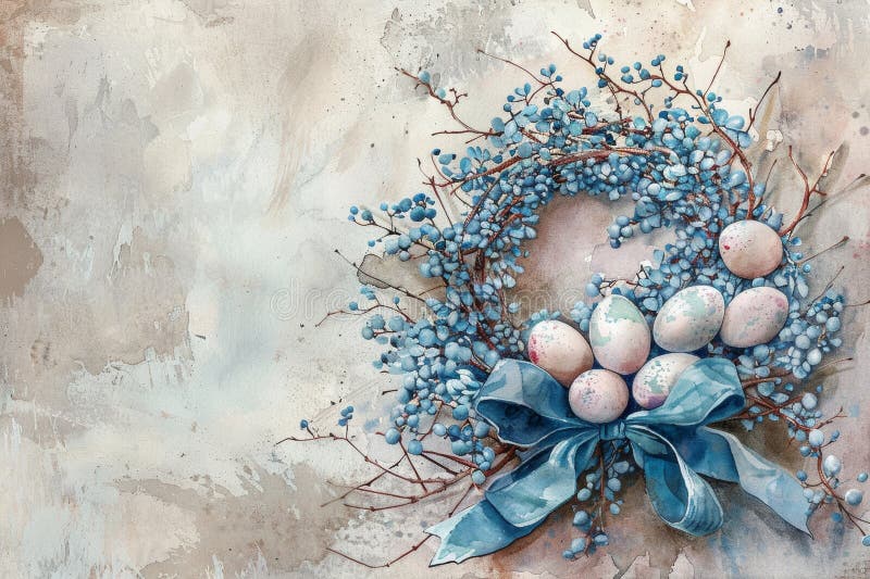 Blue Easter Wreath Illustration with Textured Backdrop Stock ...