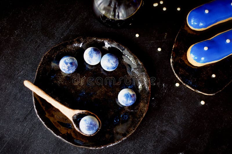 Blue Eclairs With A Mirrored Glaze.A Work Of Culinary Art. Cakes Stock ...