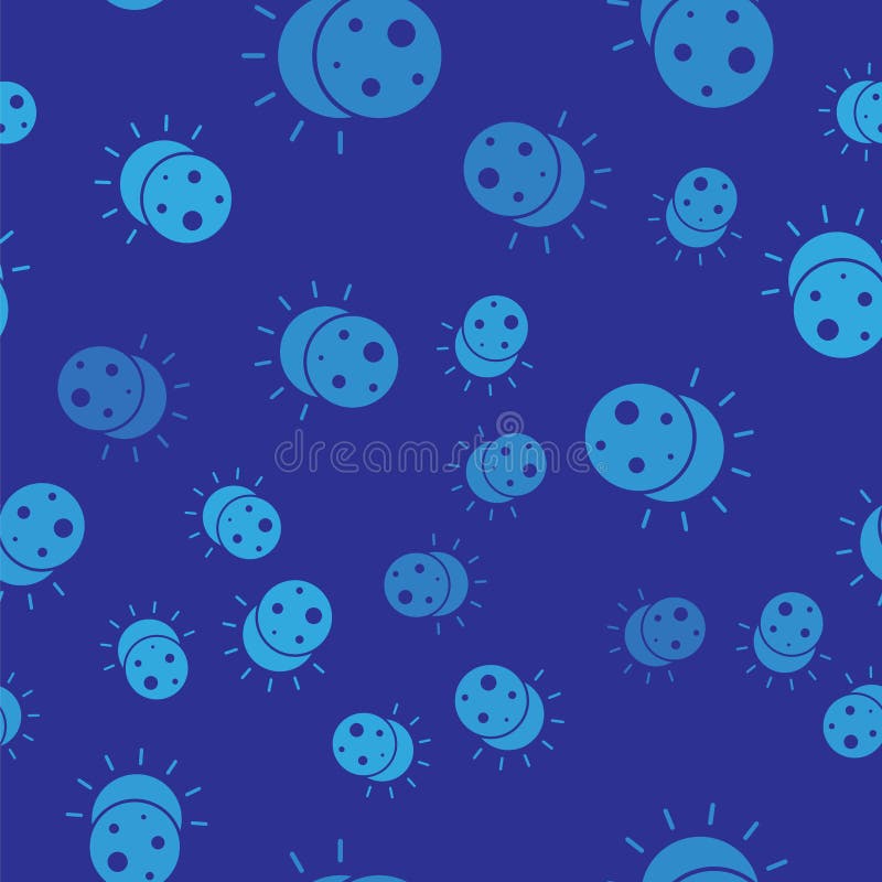 Blue Eclipse of the Sun Icon Isolated Seamless Pattern on Blue ...