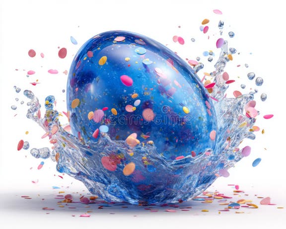 Blue Egg in Water Splash with Confetti Stock Illustration ...