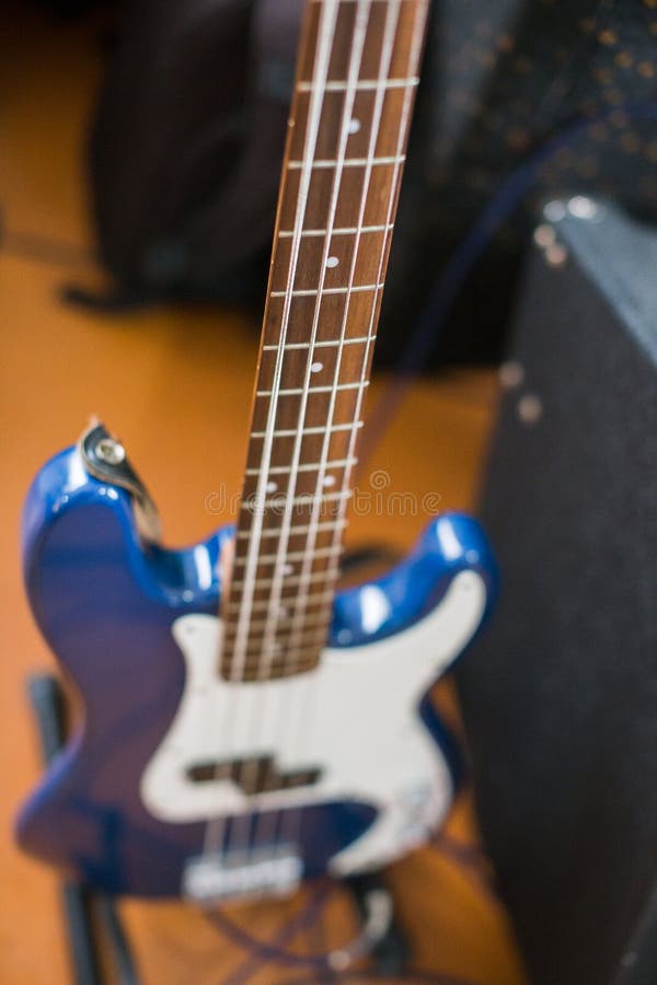 Blue bass guitar stock image. Image of guitar, popular - 11597121