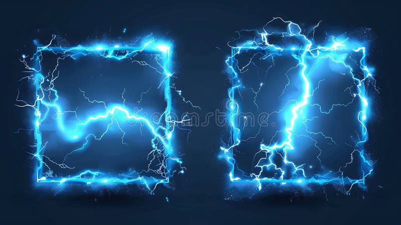 Blue Electric Borders of Rectangular and Square Shapes, Lightning ...