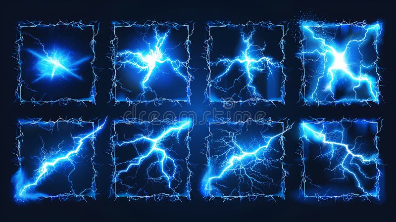 Blue Electric Borders of Rectangular and Square Shapes, Lightning ...